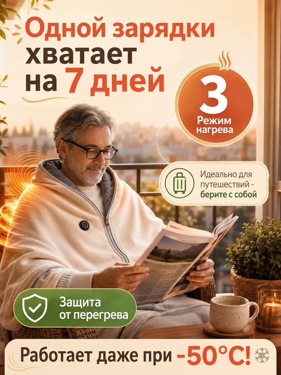 Электрическое одеяло плед накидка с подогревом