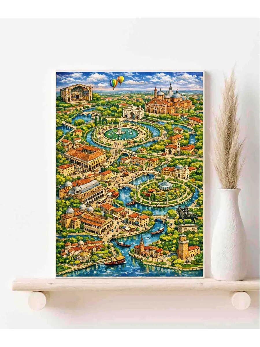 Падуя, Италия, Fantasy Map, Карта, Плакат 30x42см