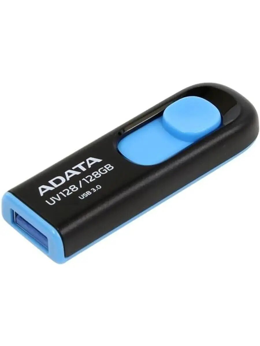 USB-флешка Adata DashDrive UV128, 128 ГБ, USB 3.0, выдвижная, USB Type-A, черный/синий