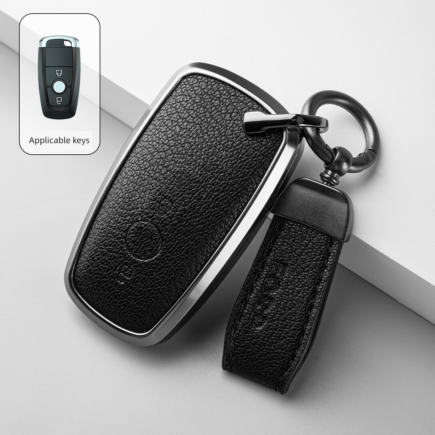 Ford ST2 Ключевой держатель с подвесным кольцом в цвете Глубокий Черный Натуральная кожа для Ford