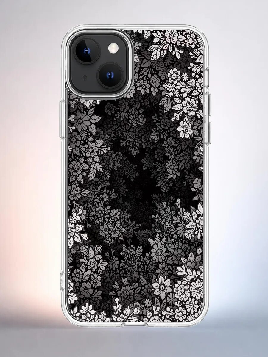 Чехол iPhone 13 цветочный узор силиконовый прозрачный