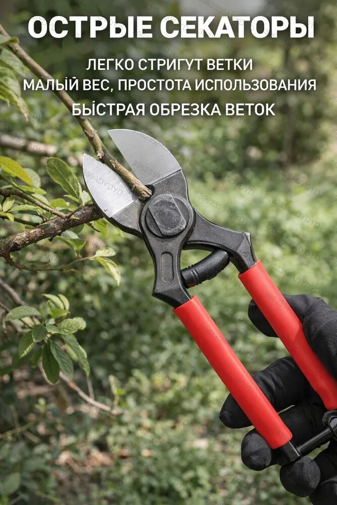 Секатор садовый 210 мм, лезвие из высокоуглеродистой стали, рукоятка с резиновым покрытием, красный — фото 1