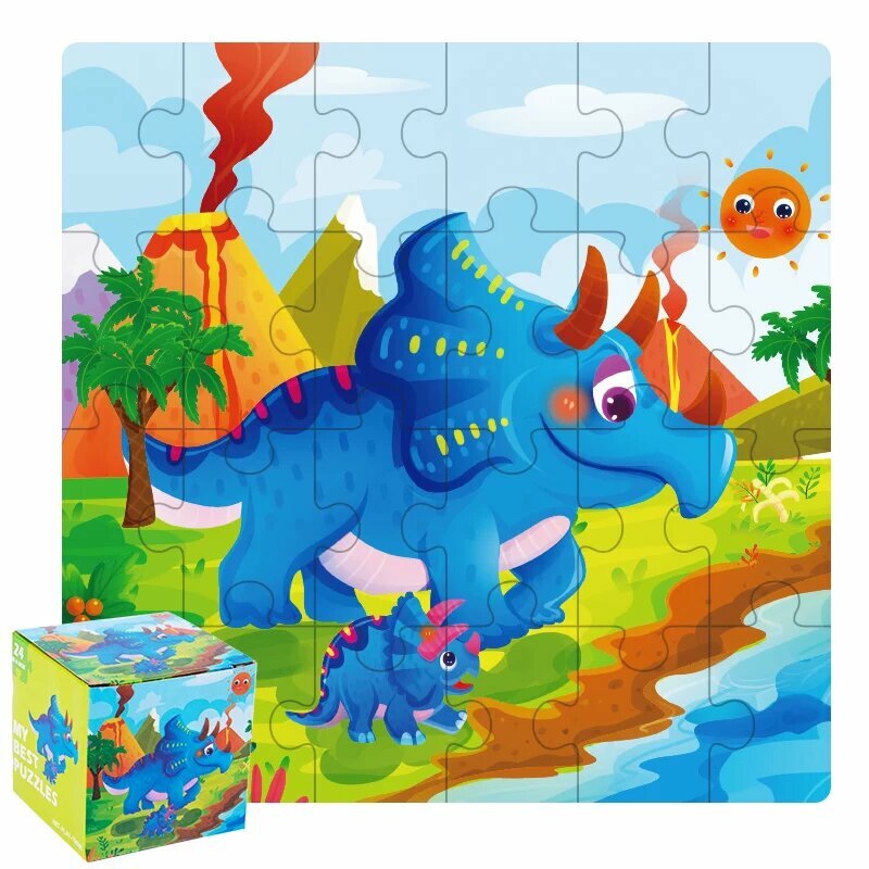 24-штучная 3D пазл-трицератопс для детей 1-6 лет, крупные детали, деревянная обучающая игра