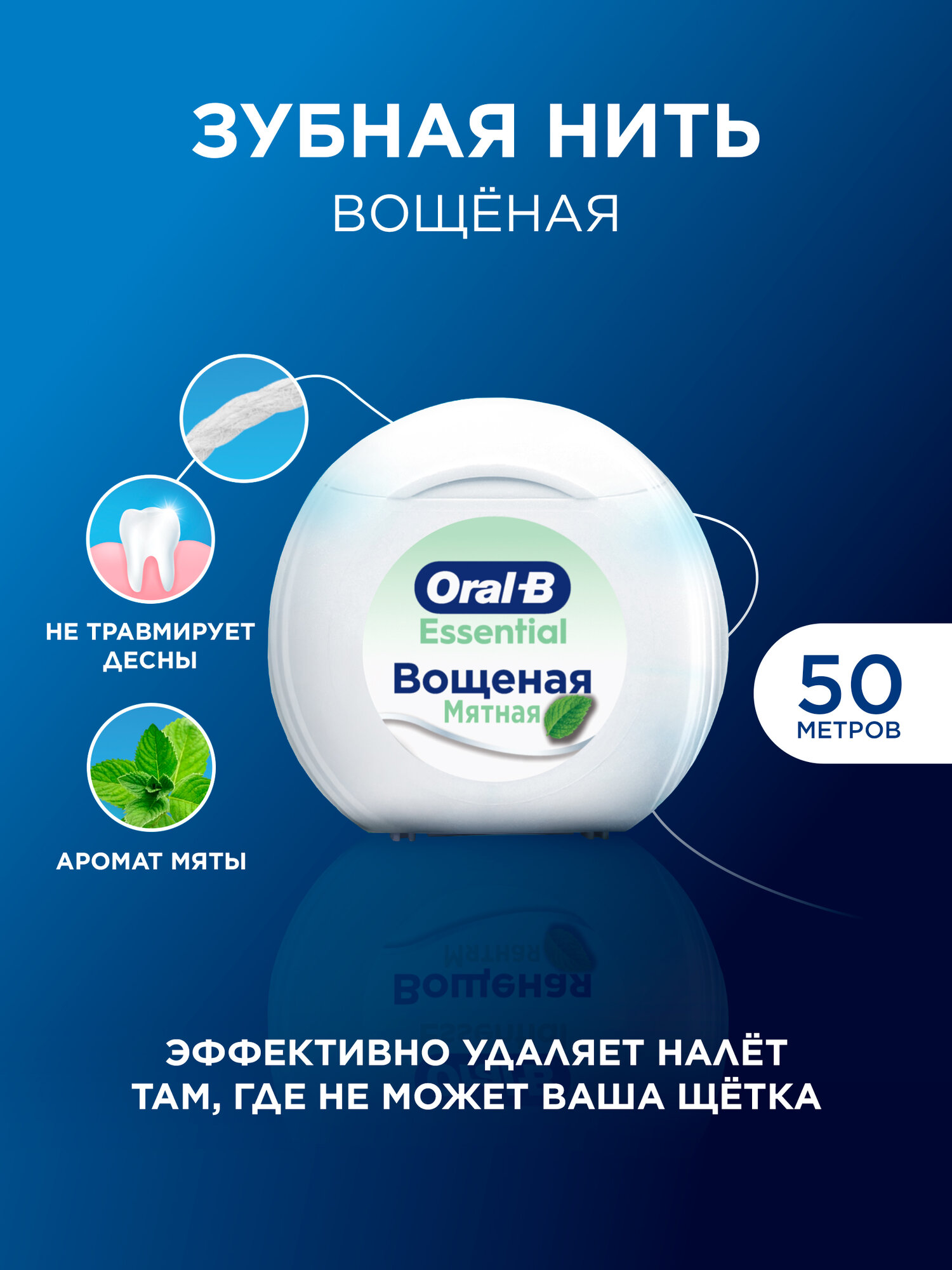 Oral-B Essential Floss Зубная нить вощеная, 50м, Мятный вкус
