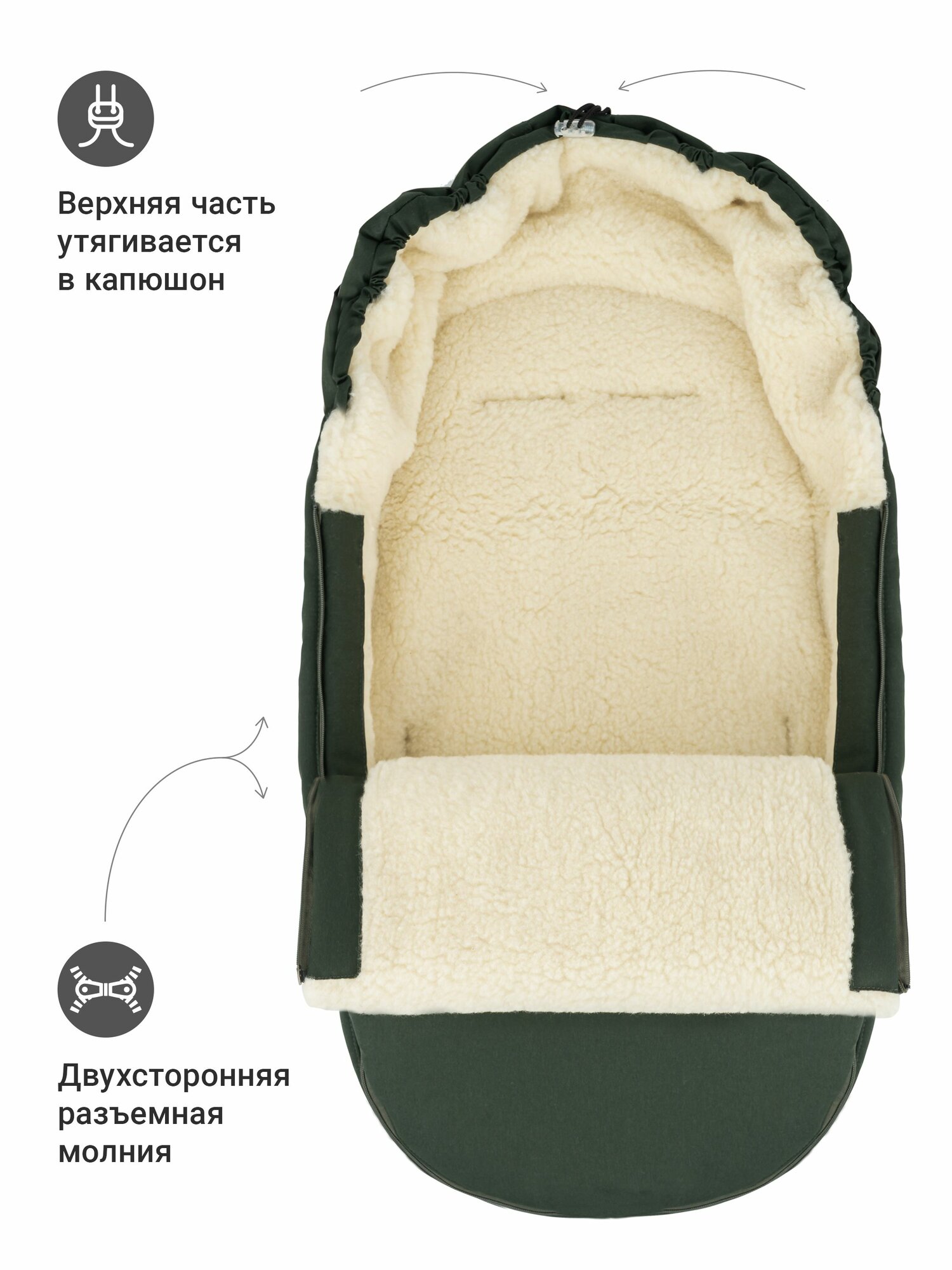 Зимний конверт в коляску Markus, модель Egg Basic, цвет темно-зеленый — фото 1