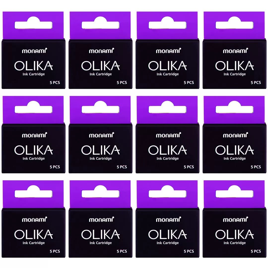 Фиолетовые универсальные чернильные картриджи OLIKA для перьев F/EF, 60 шт, большой объем, бумажная упаковка