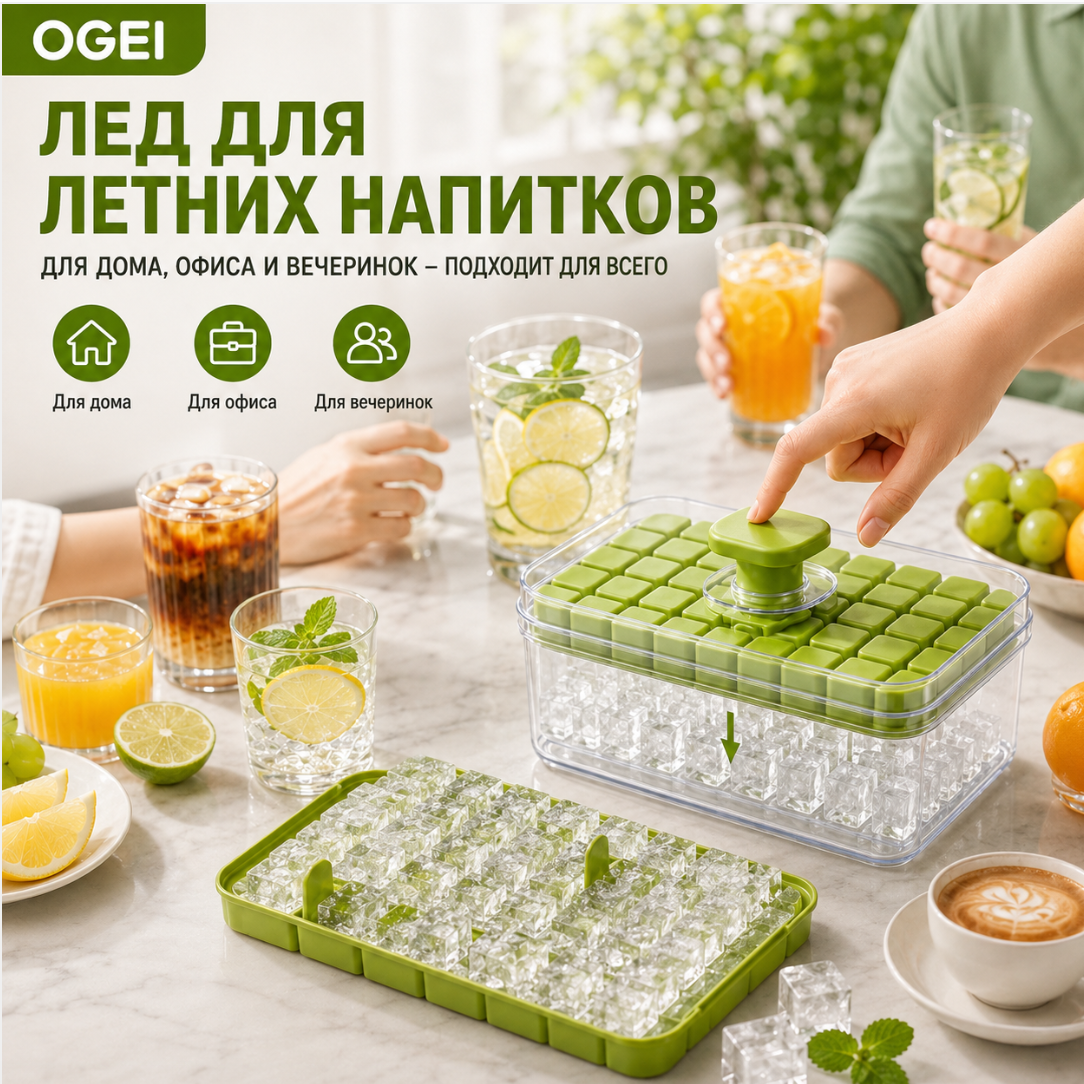 Форма для льда 64 ячейки, лоток для заморозки кубиков льда, контейнер для морозильной камеры, 1 шт