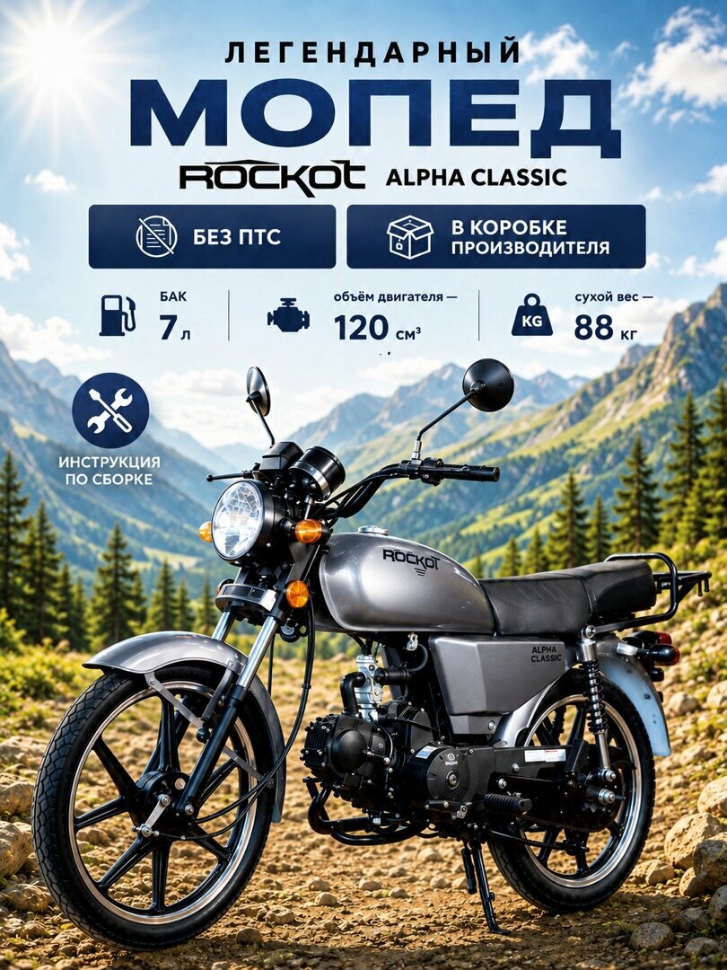 Мопед ROCKOT ALPHA CLASSIC серый металлик