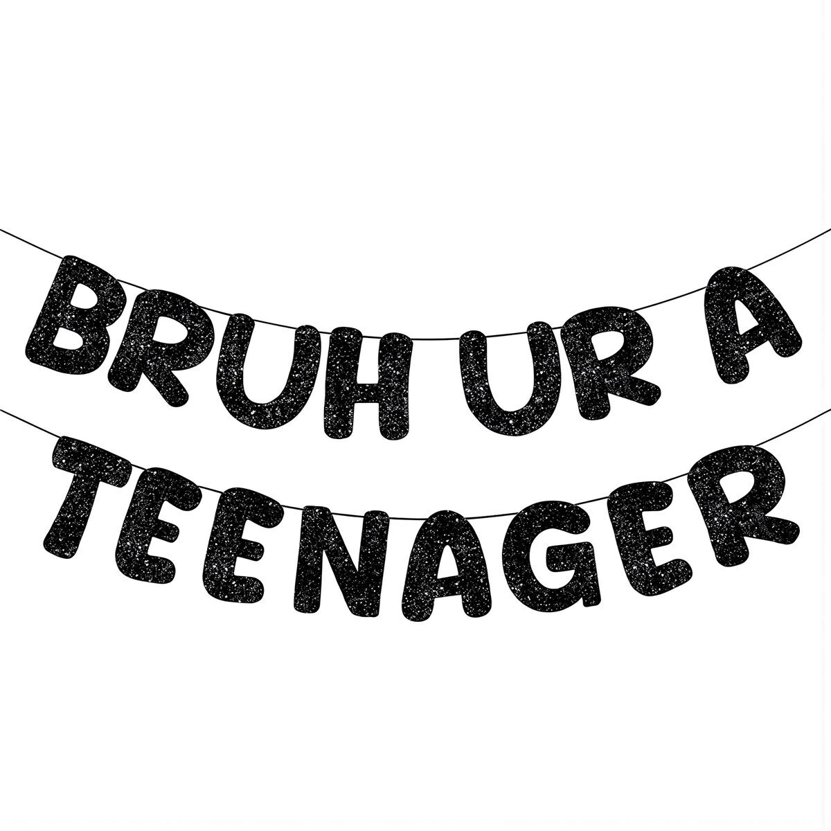 Буквенная гирлянда чёрного цвета для дня рождения 13 лет BRUH UR A TEENAGER с блёстками подвесной декор для вечеринки, чёрный