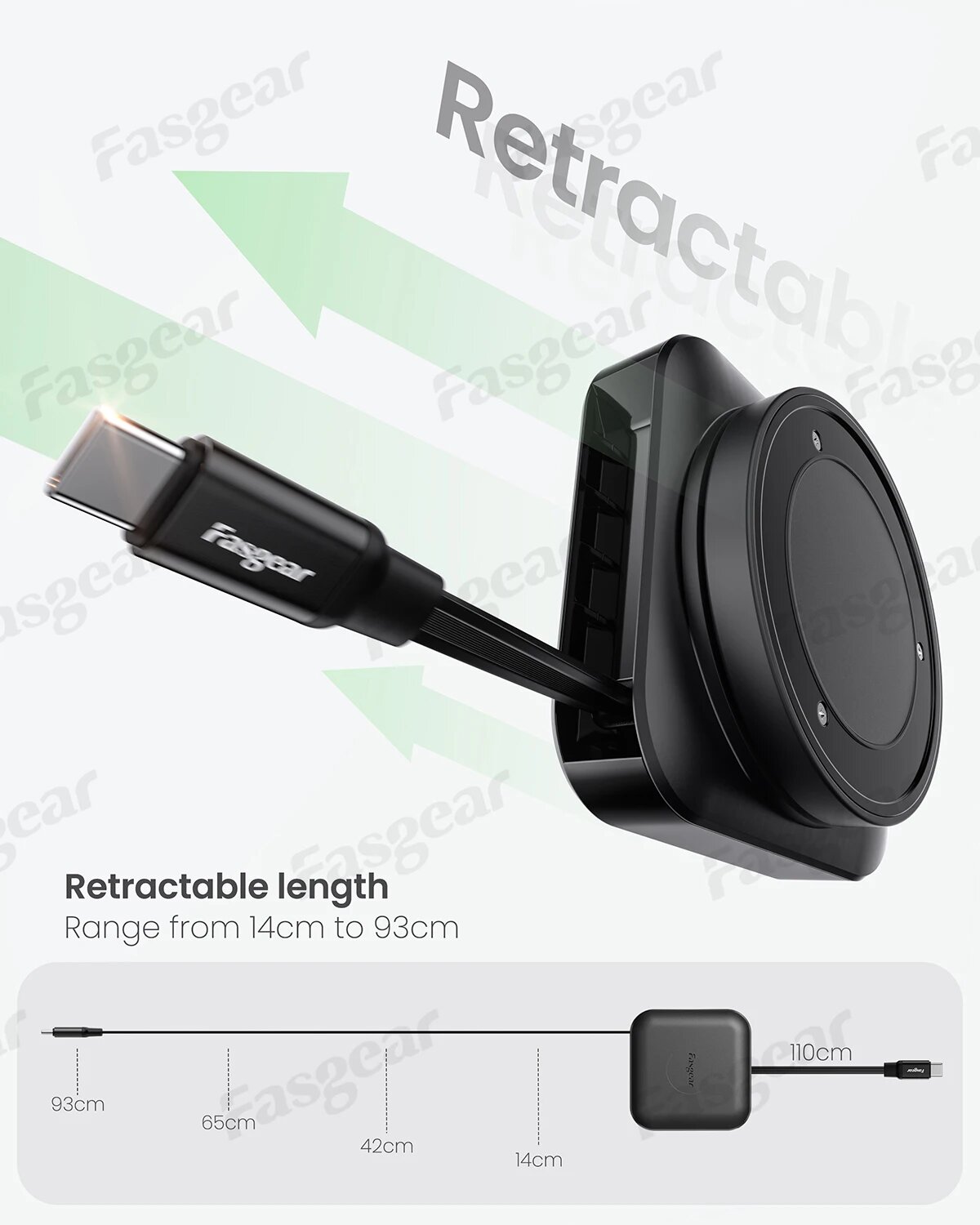 Fasgear One Line Retractable USB C Кабель 60W Black 2m