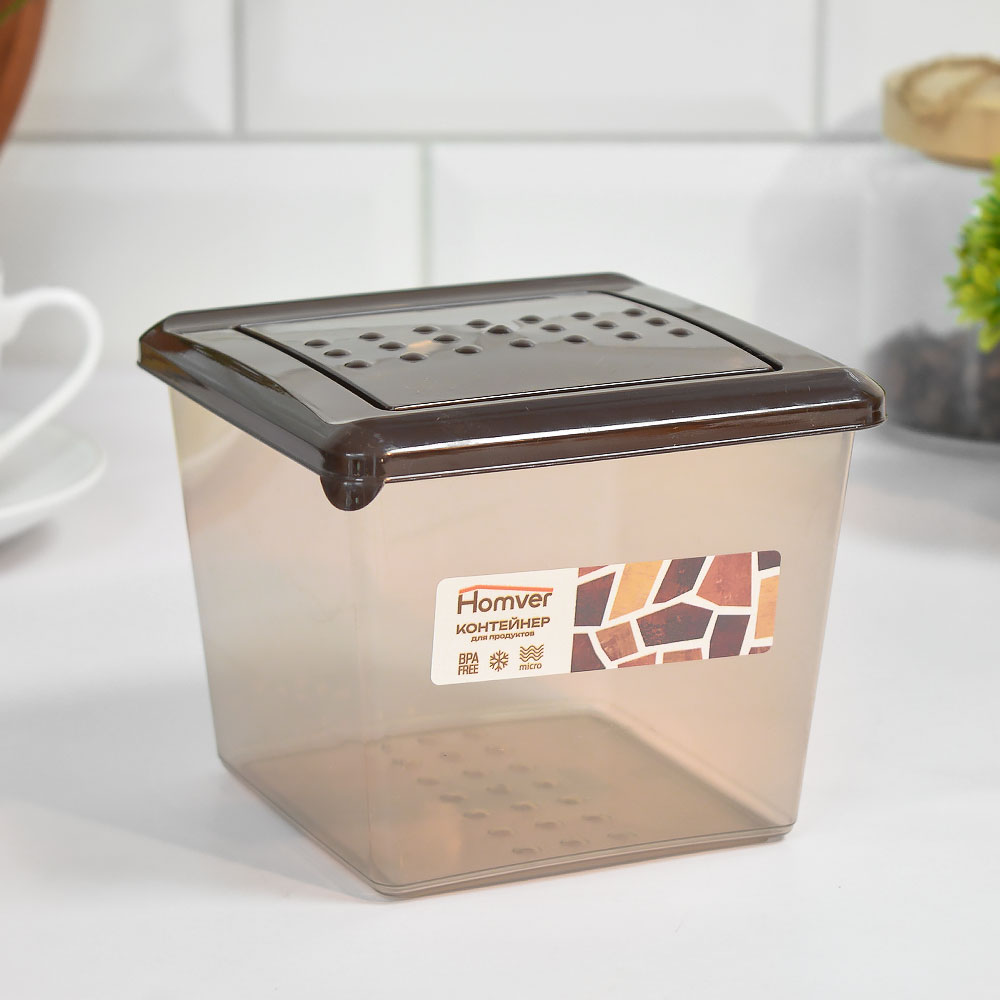 Контейнер для продуктов 1л квадратный "Асти", темно-коричневый, для СВЧ, BPA free