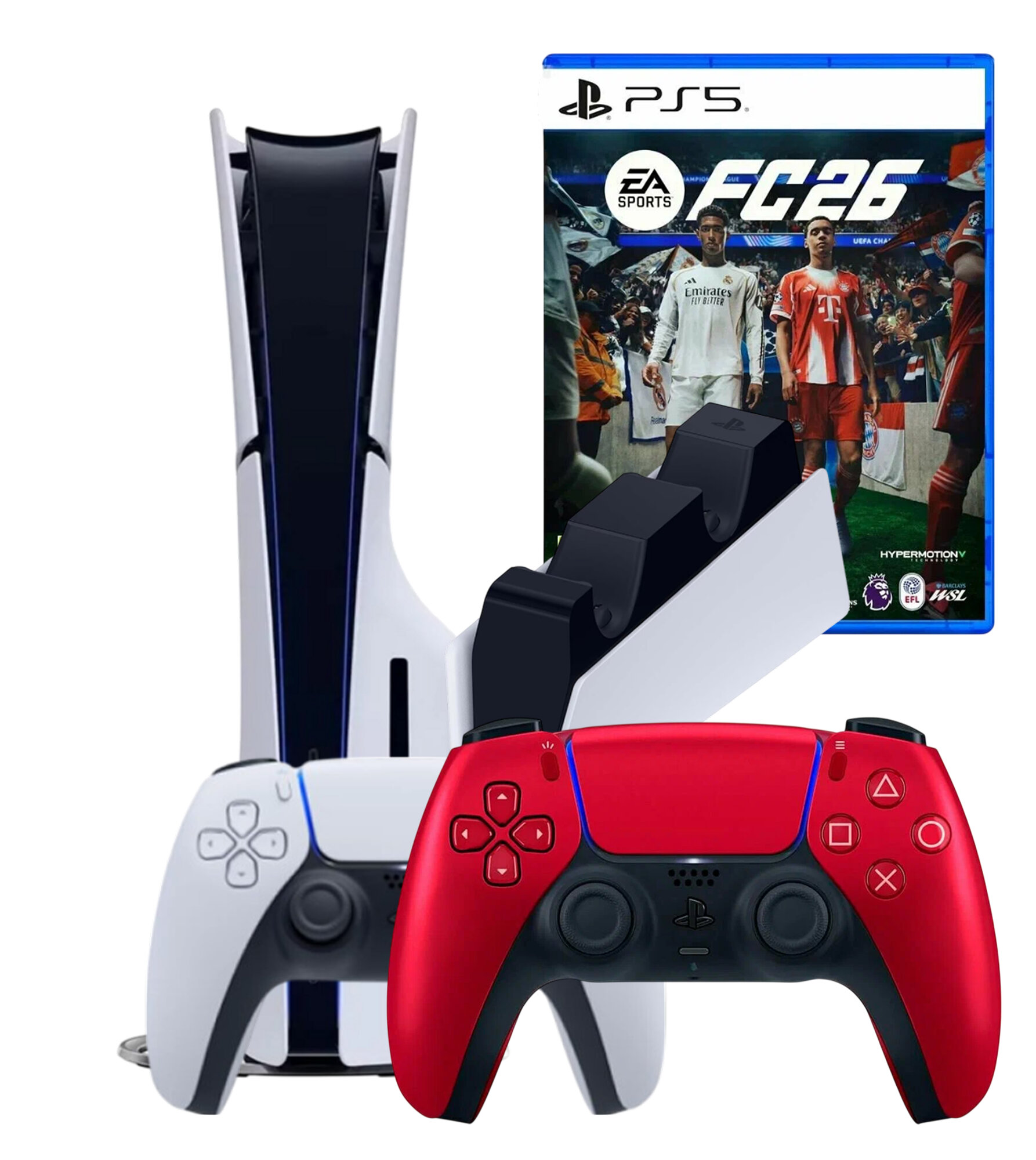 Игровая приставка Sony PS5 Slim + 2й геймпад вулканический красный + игра FC26 + зарядная станция