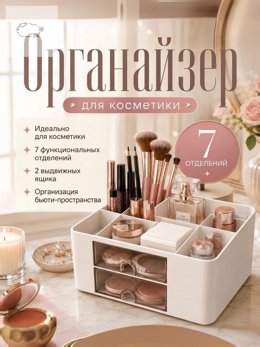 Органайзер для косметики, настольный / подставка для канцелярии, контейнер для мелочей 2 яруса 7 секций для косметики для канцелярии для мелочей 2 яруса