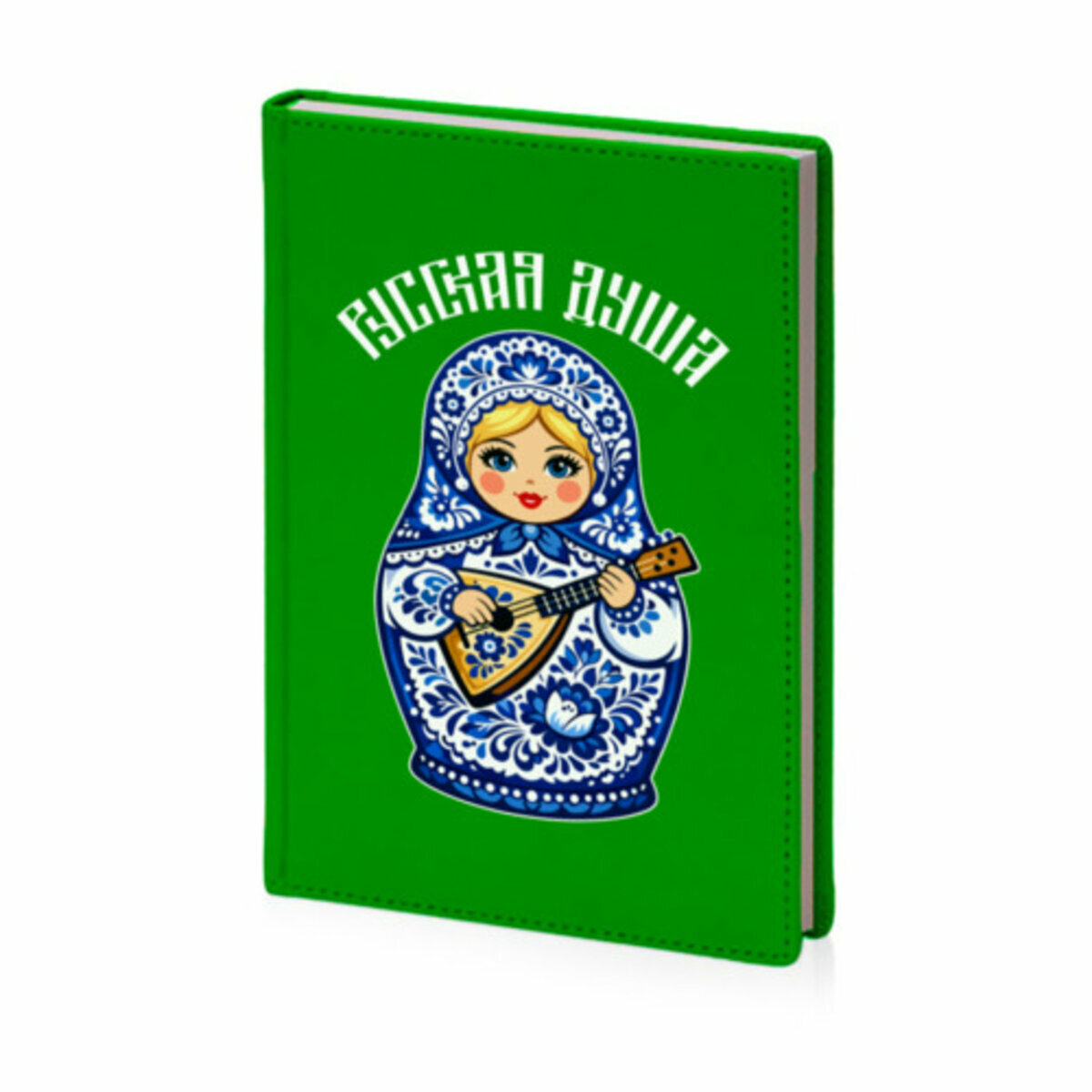 Ежедневник «Русская гжель матрёшка с балалайкой-русский узор» (зеленый)