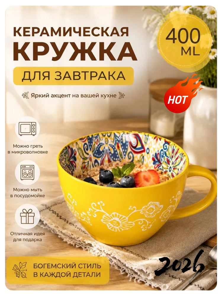Керамическая кружка богемный стиль 400 мл, кружка для завтрака, кофе и чая, домашняя посуда