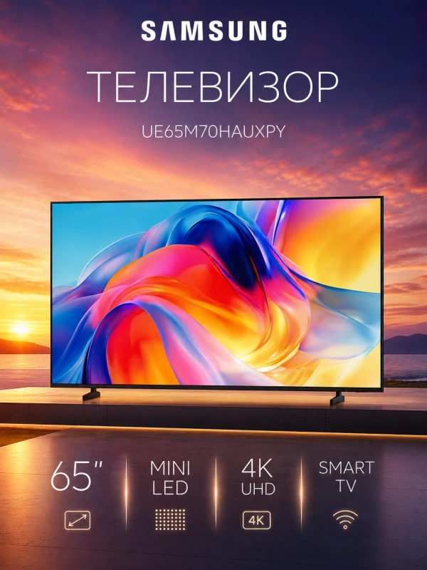 Телевизор Samsung UE65M70HAUXPY, Smart TV, Mini LED, 4K UHD, 60 Гц, черный