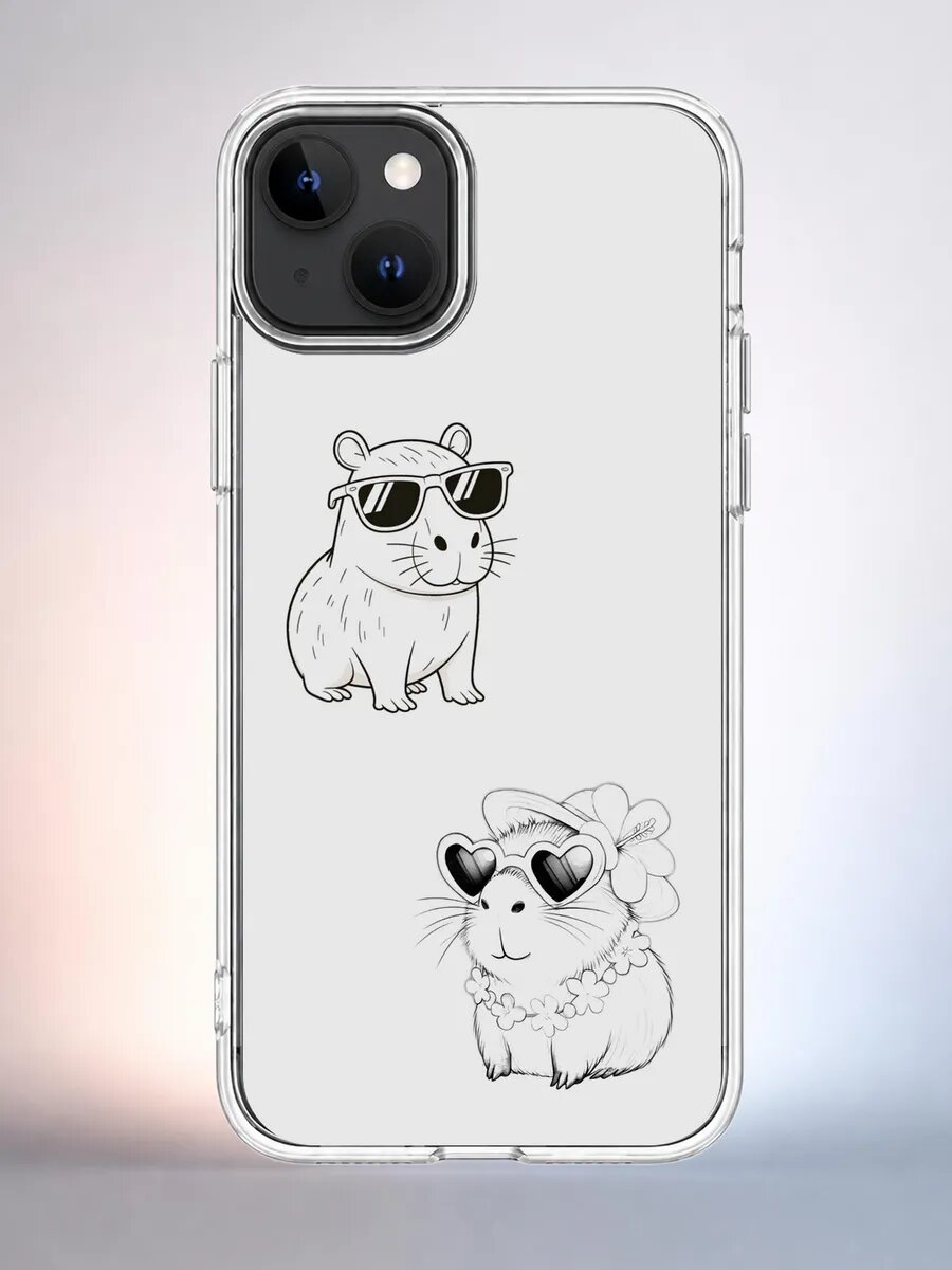 Чехол iPhone 14 капибары в очках мини силиконовый