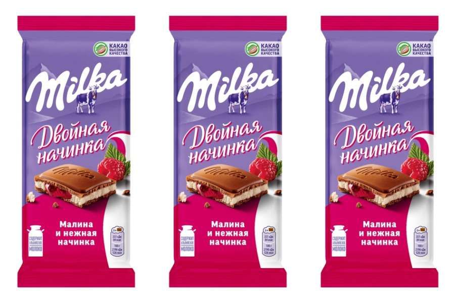 Милка молочный шоколад Малина и Нежная начинка, 80 г, 3 шт