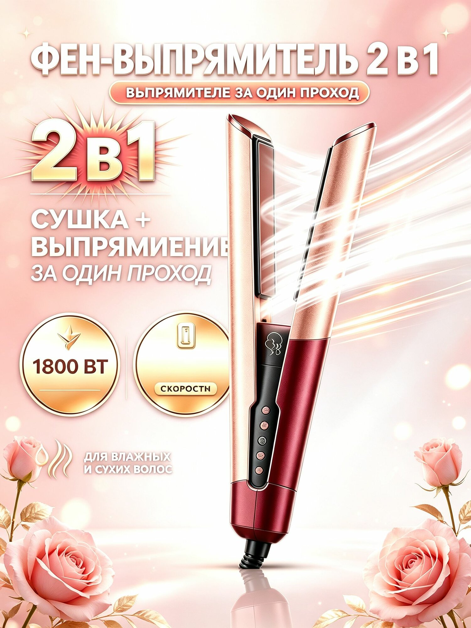 Фен выпрямитель для волос профессиональный стайлер AirStraight.1800 Вт,