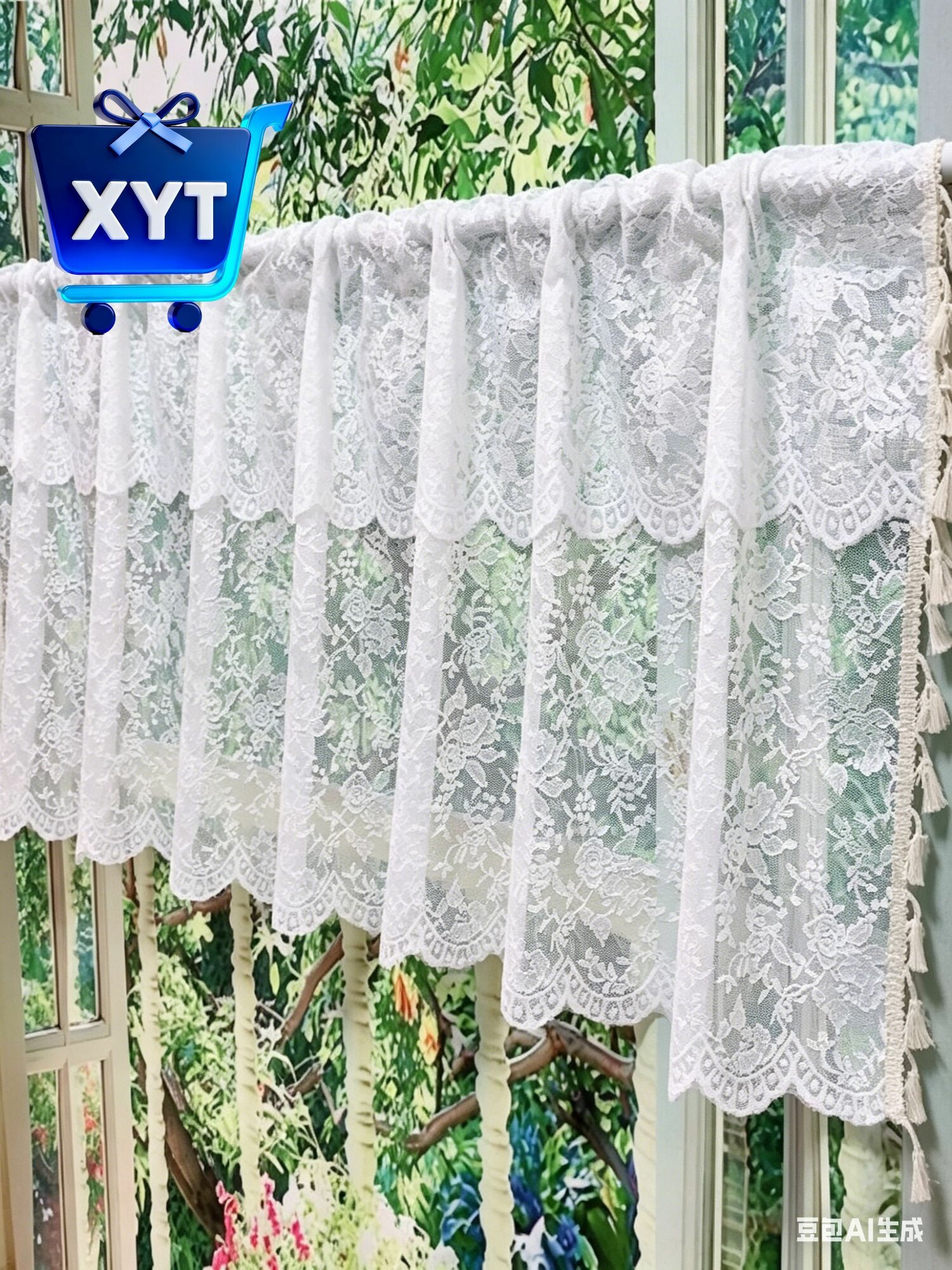 Тюль на завязках 150x45 см 1 шт вышивка белый, перламутровый