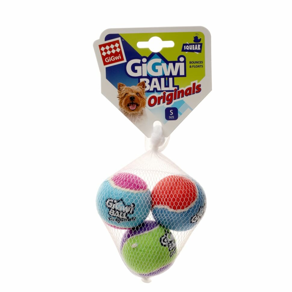 GiGwi Игрушка для собак Три мяча с пищалкой, маленькие 4,8 см, серия BALL Originals, арт. 75339