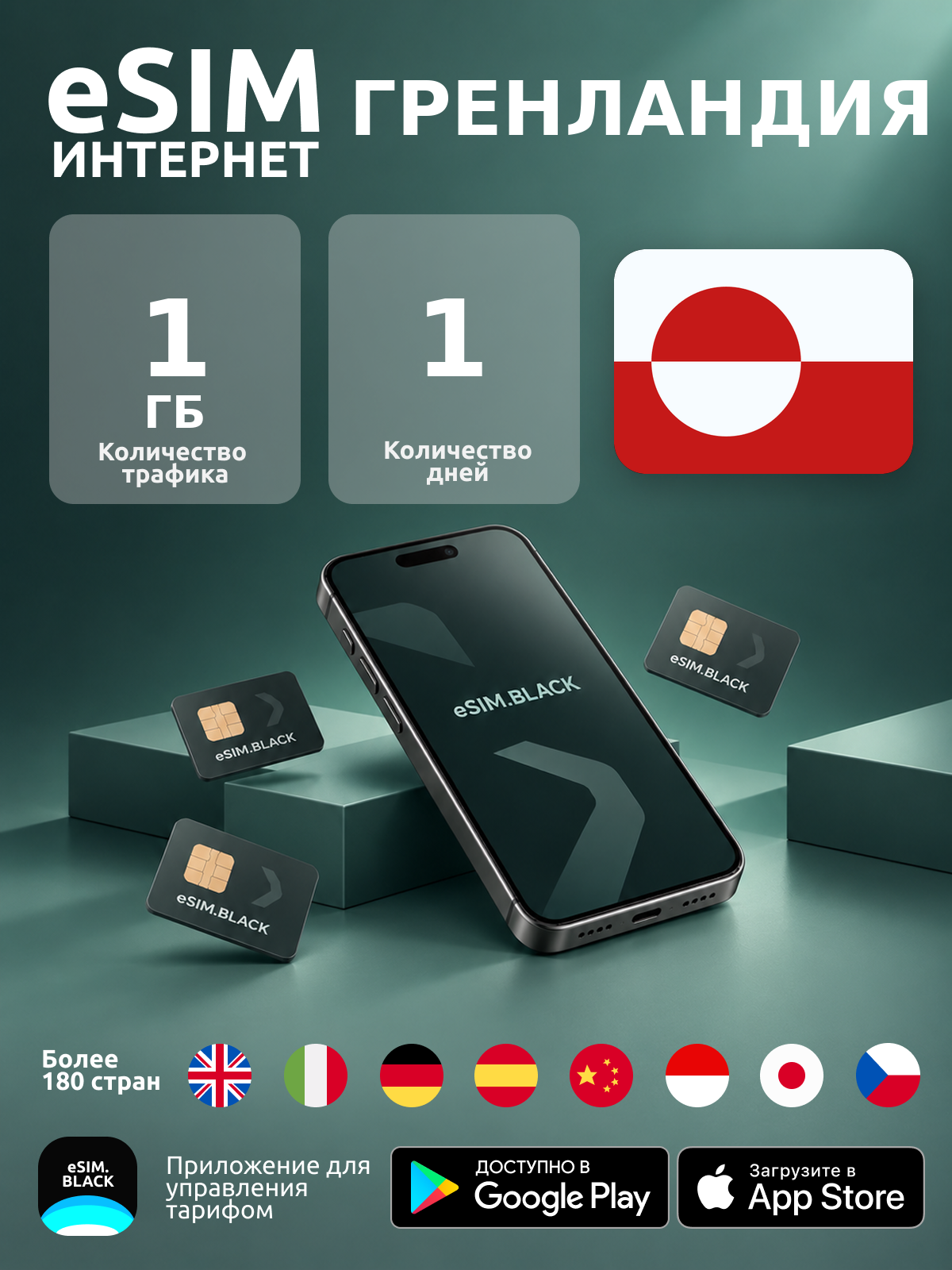 Гренландия/1 день/1 ГБ - eSIM для мобильного интернета ( iPhone | Android ).