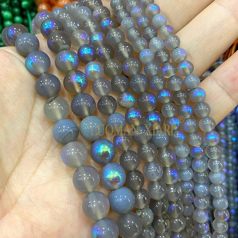 Бусины из халцедона LUOMAN XIARI, имитация драгоценных камней, 8mm about 46pcs, Grey Moon stone