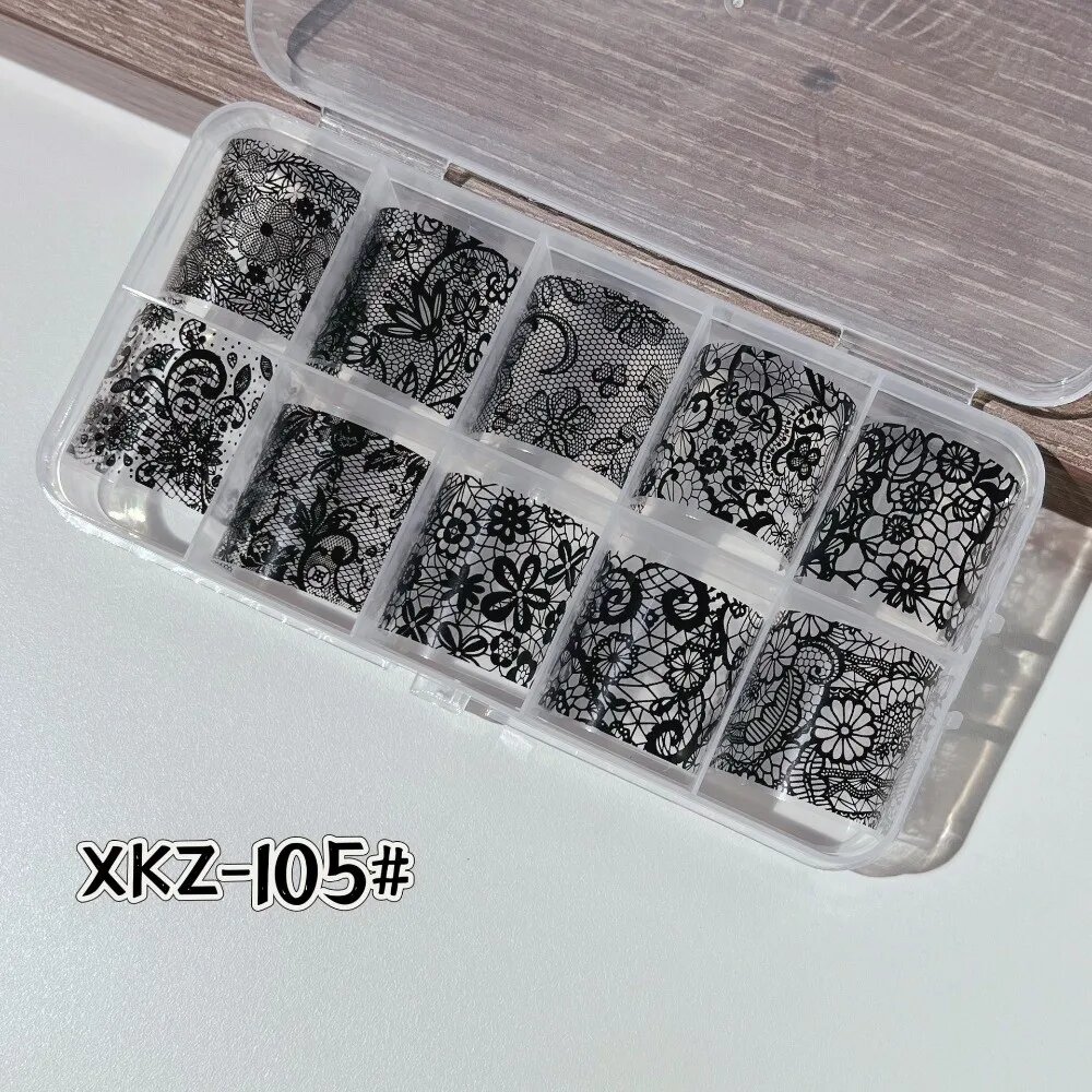 Наклейки для ногтей черные белые кружево леопард 10 шт