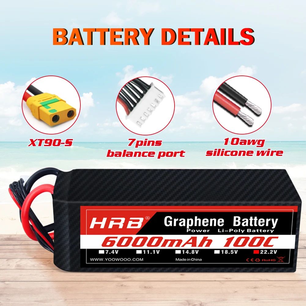 HRB 6S графеновая литиевая батарея 22.2V 6000mAh 6S высокая скорость 100c модель самолета XT60/T/XT90S/EC5/XT150/AS150 непрерывный разряд