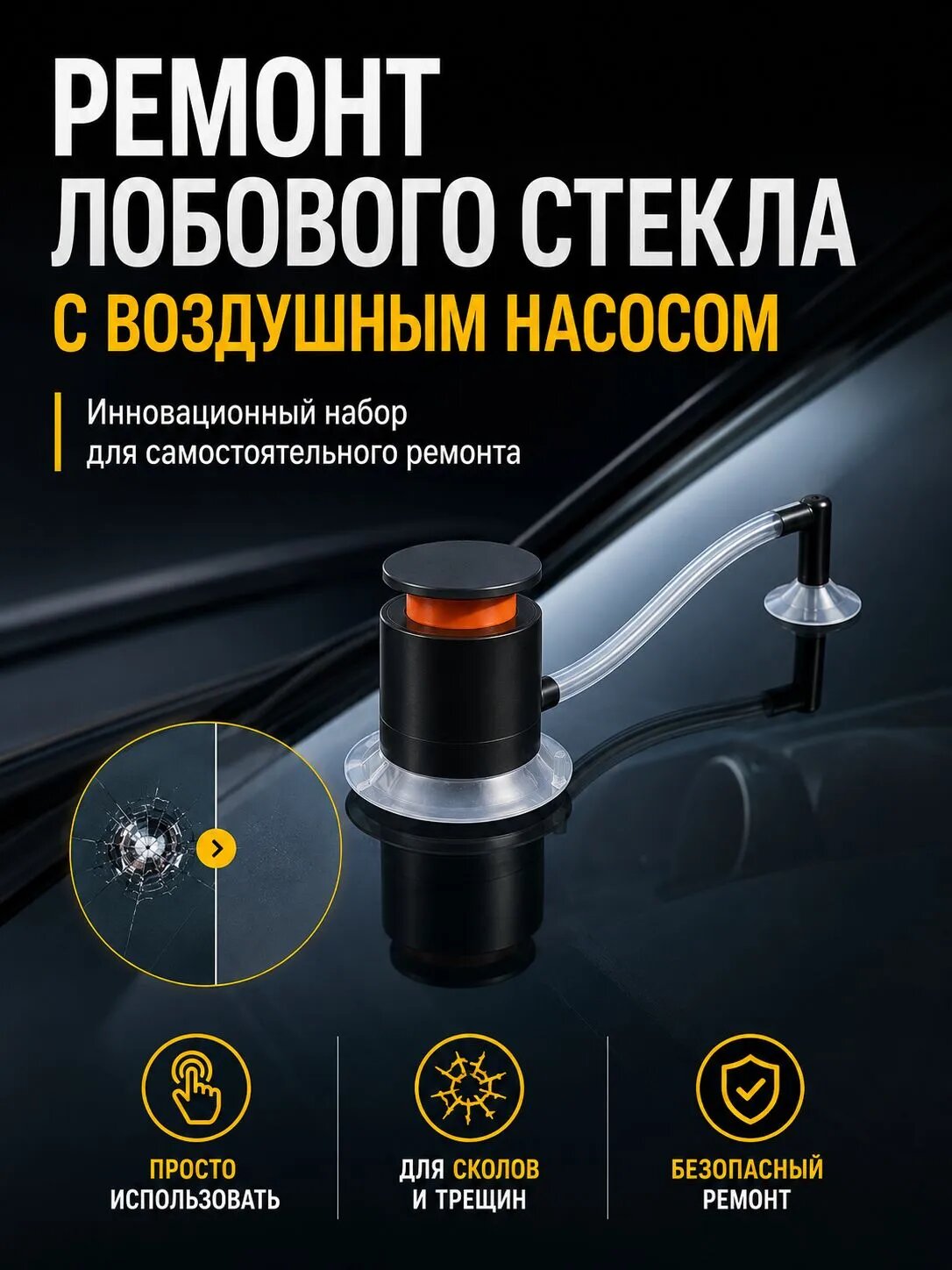 Набор для ремонта лобового стекла автомобиля, клей-полимер для ремонта трещин и сколов, ремкомплект для автостекла