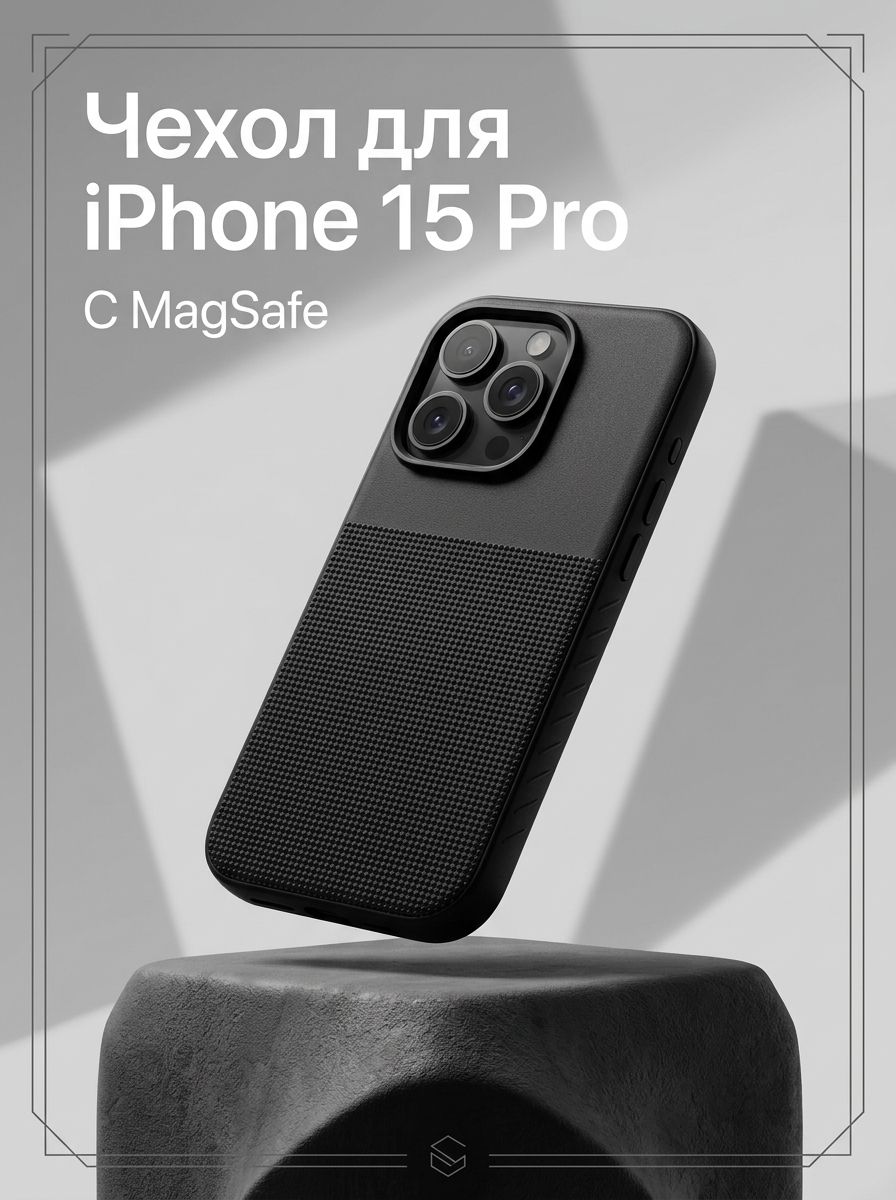 Чехол на Айфон 15 Про с магсейф, кожаный чехол iphone 15 pro magsafe, черный