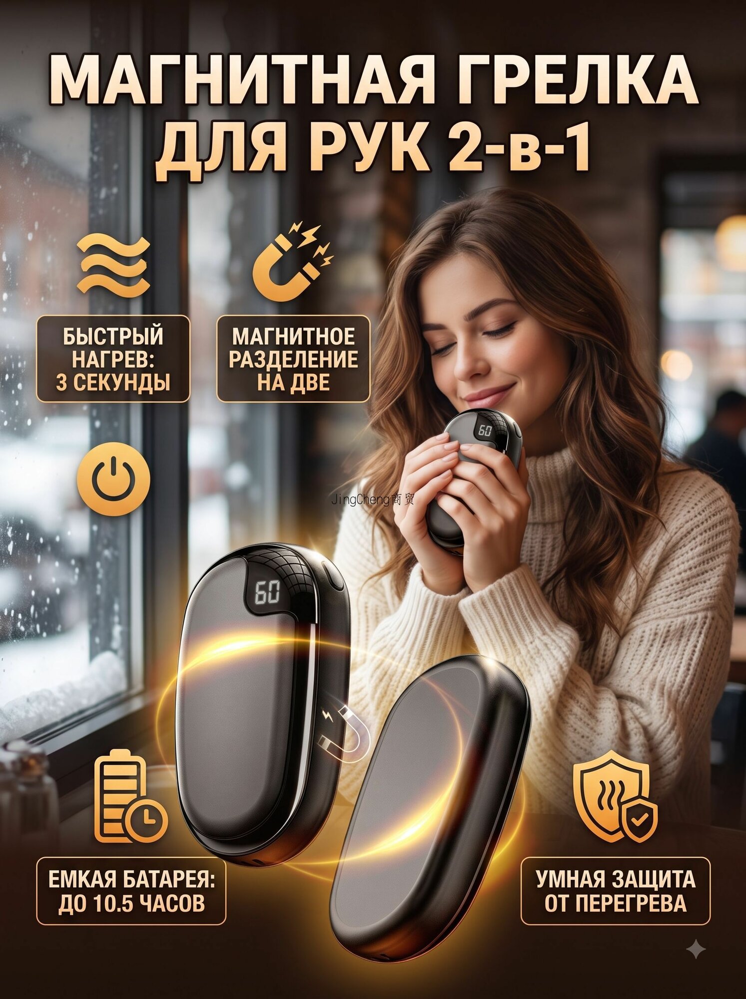 Портативная электрическая грелка для рук 2 в 1, 2 отдельные части, USB зарядка, регулировка температуры