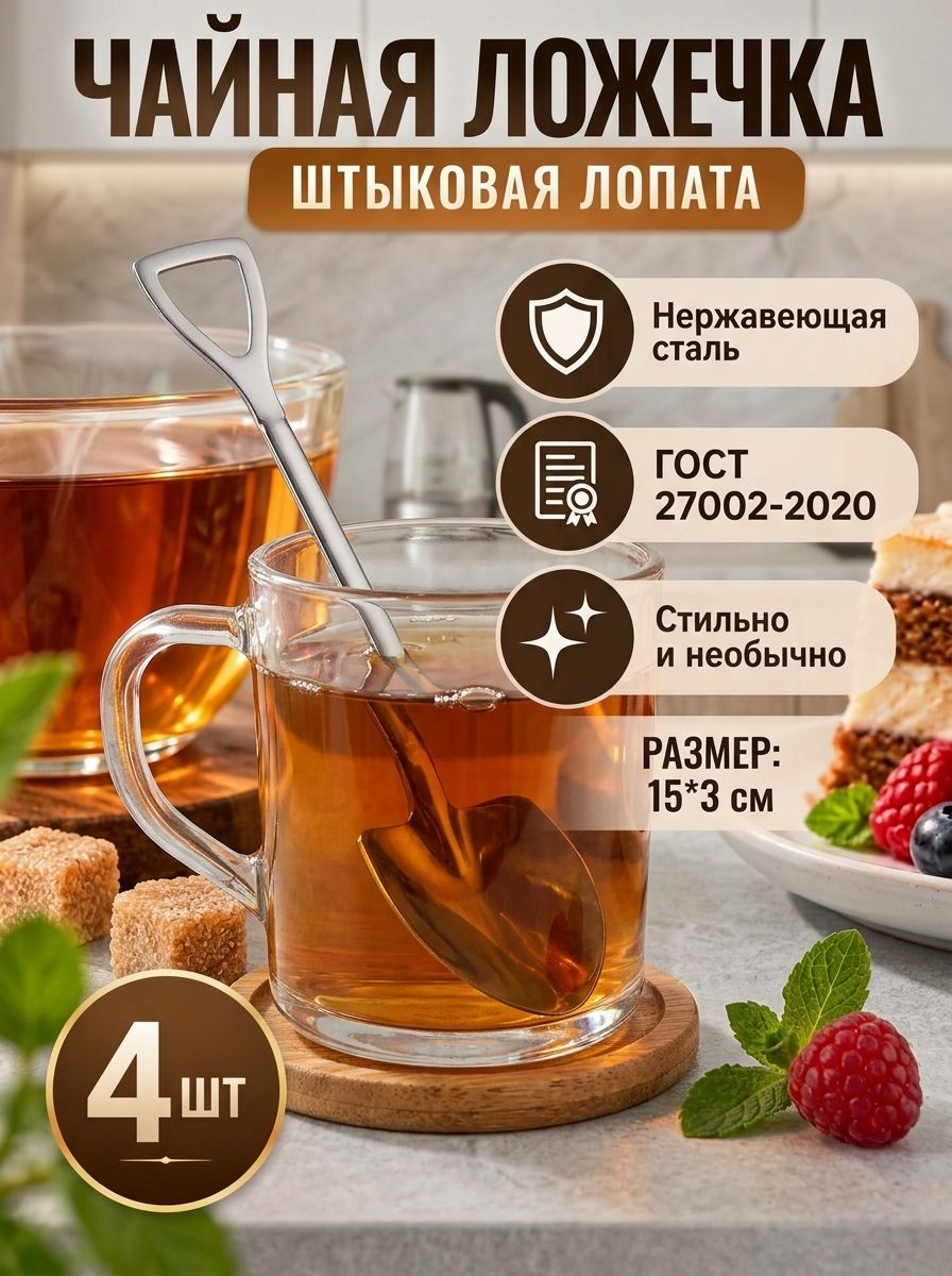 Ложечка чайная нержавеющая "Штыковая лопата" - 4 шт.