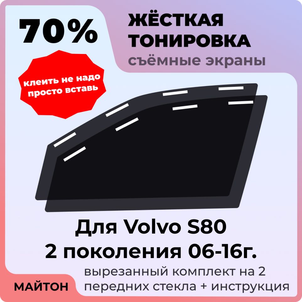 Жёсткая съемная тонировка 70%, Защитный экран, Многоразовая тонировка для Volvo S80 06-16г 2 поколение Вольво С80