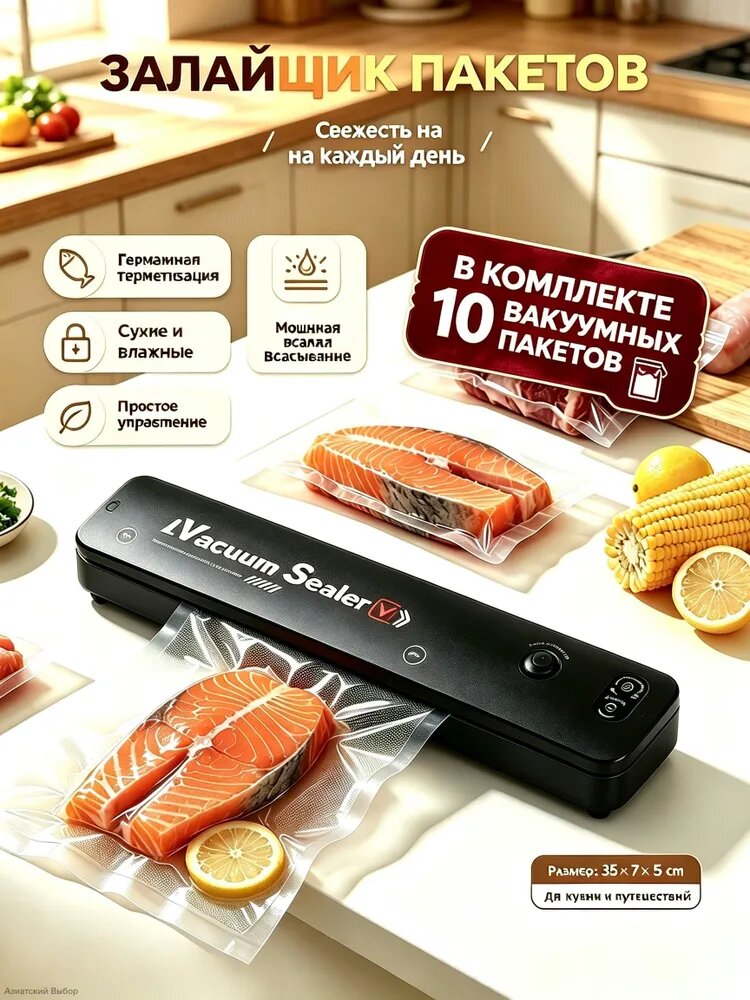 Вакуумная упаковочная машина для продуктов и 10 вакуумных пакетов 17*25 см, сохраняет пищу свежей, можно прямо запечатывать или удалять воздух