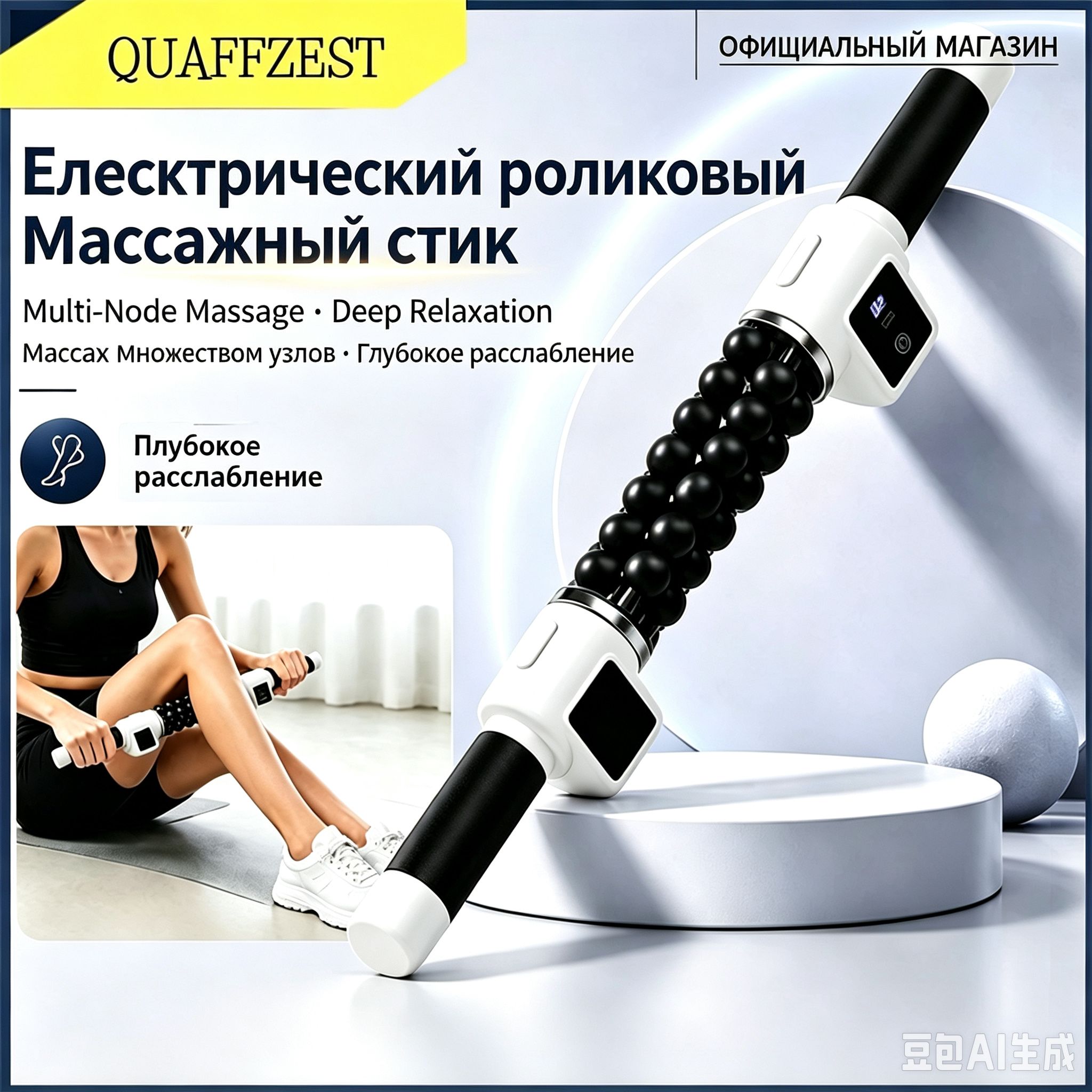 Электрический массажный ролик (массажер) для шеи, спины и ног, 3 режима, съемный, серый