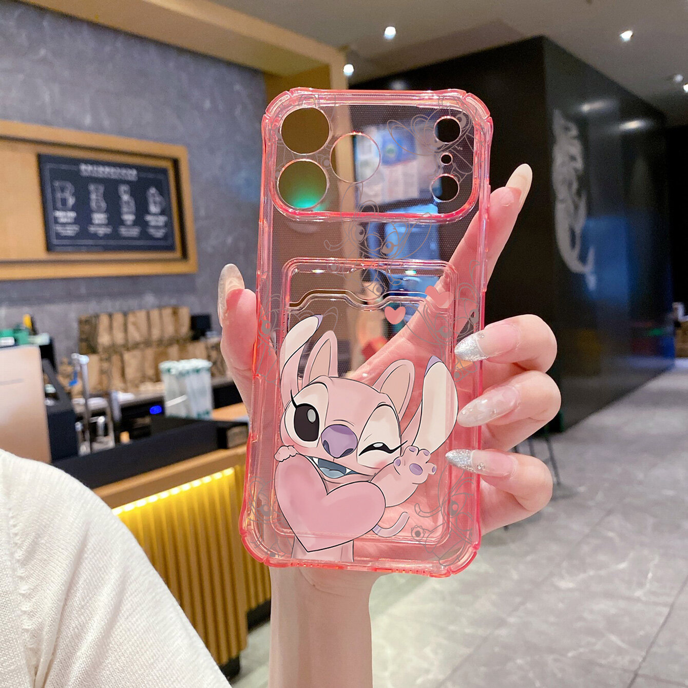 Чехол для iPhone 18 Pro(айфон 18 Про) с отделением для карт памяти, мягкий прозрачный чехол с принтом ангела в виде пары стежков