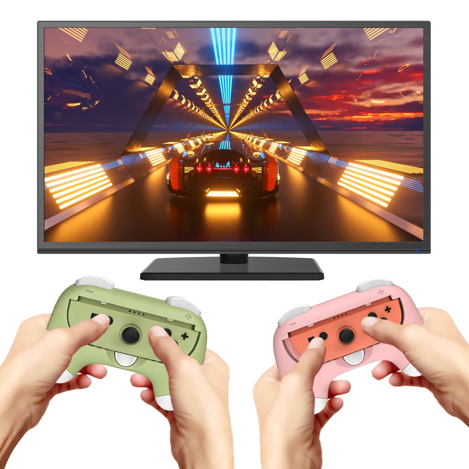 Ручки-держатели для Joy-Con Switch и Switch OLED, розово-зелёные, из АБС