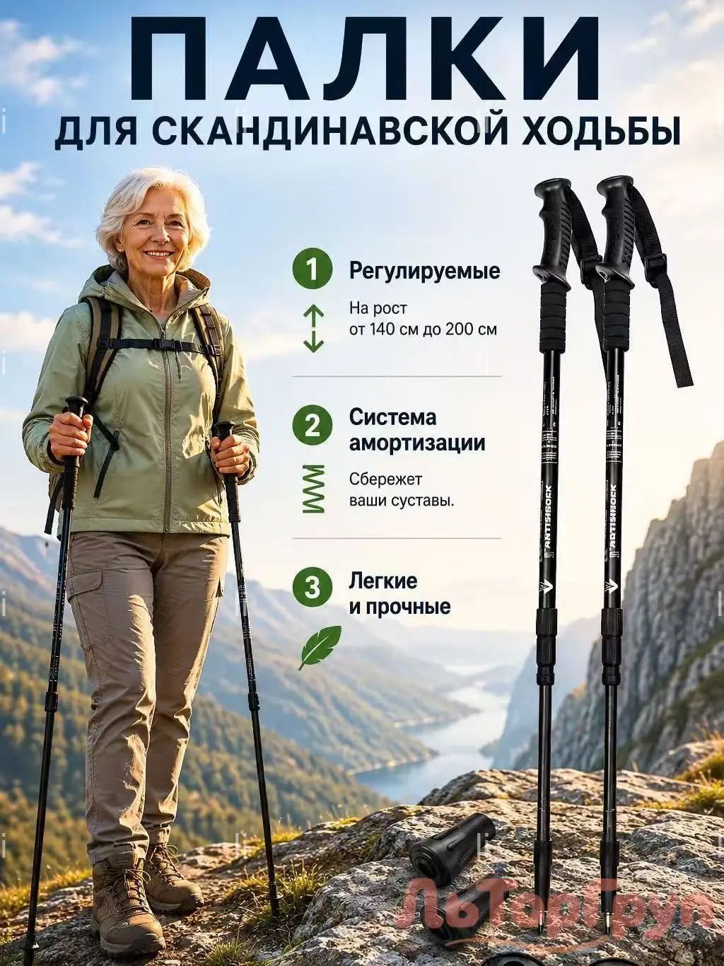 Палки для скандинавской ходьбы 65-135 см