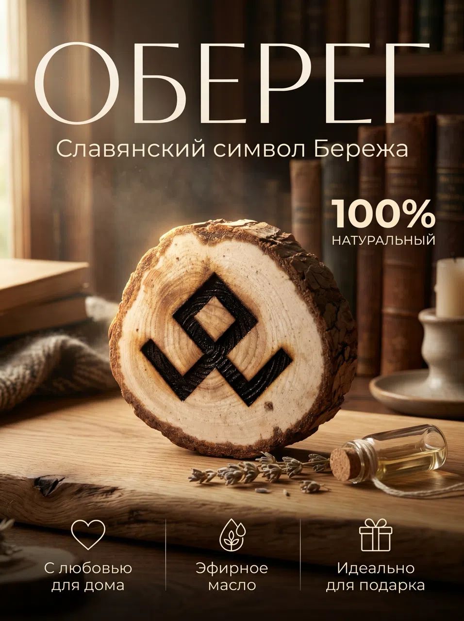 Оберег славянский "Бережа" из натурального дерева
