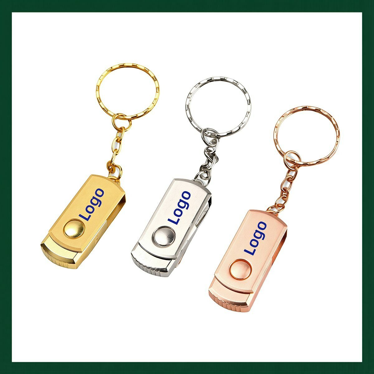 USB накопитель с гравировкой логотипа металлический корпус с брелоком поворотная конструкция подарок для компании учебного заведения 32Гб 64Гб 128Гб