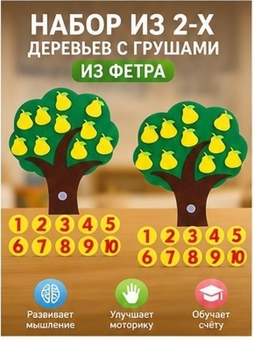 Детская Образовательная Игрушка Из Фетра Груша С Номерами Для Подсчета 2 Комплекта Размер 27X24X1Cm