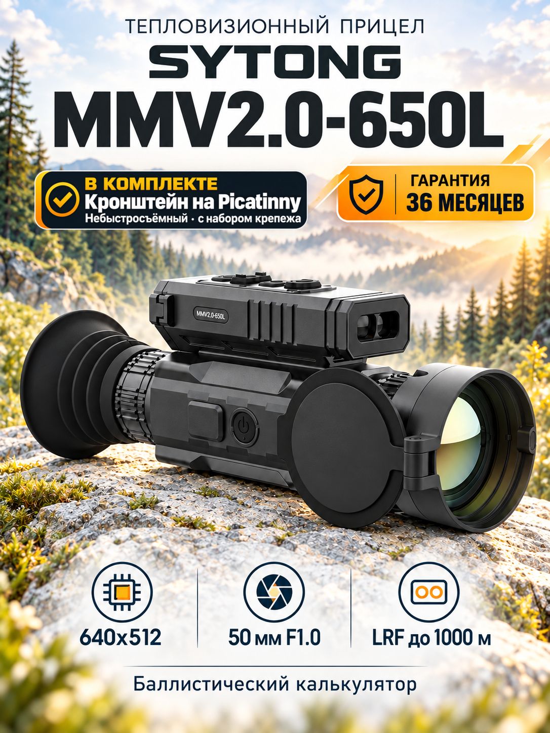 Тепловизионный прицел Sytong MMV2.0-650L с лазерным дальномером 1000 м, 640x512, объектив 50 мм, 2,8–22,4x