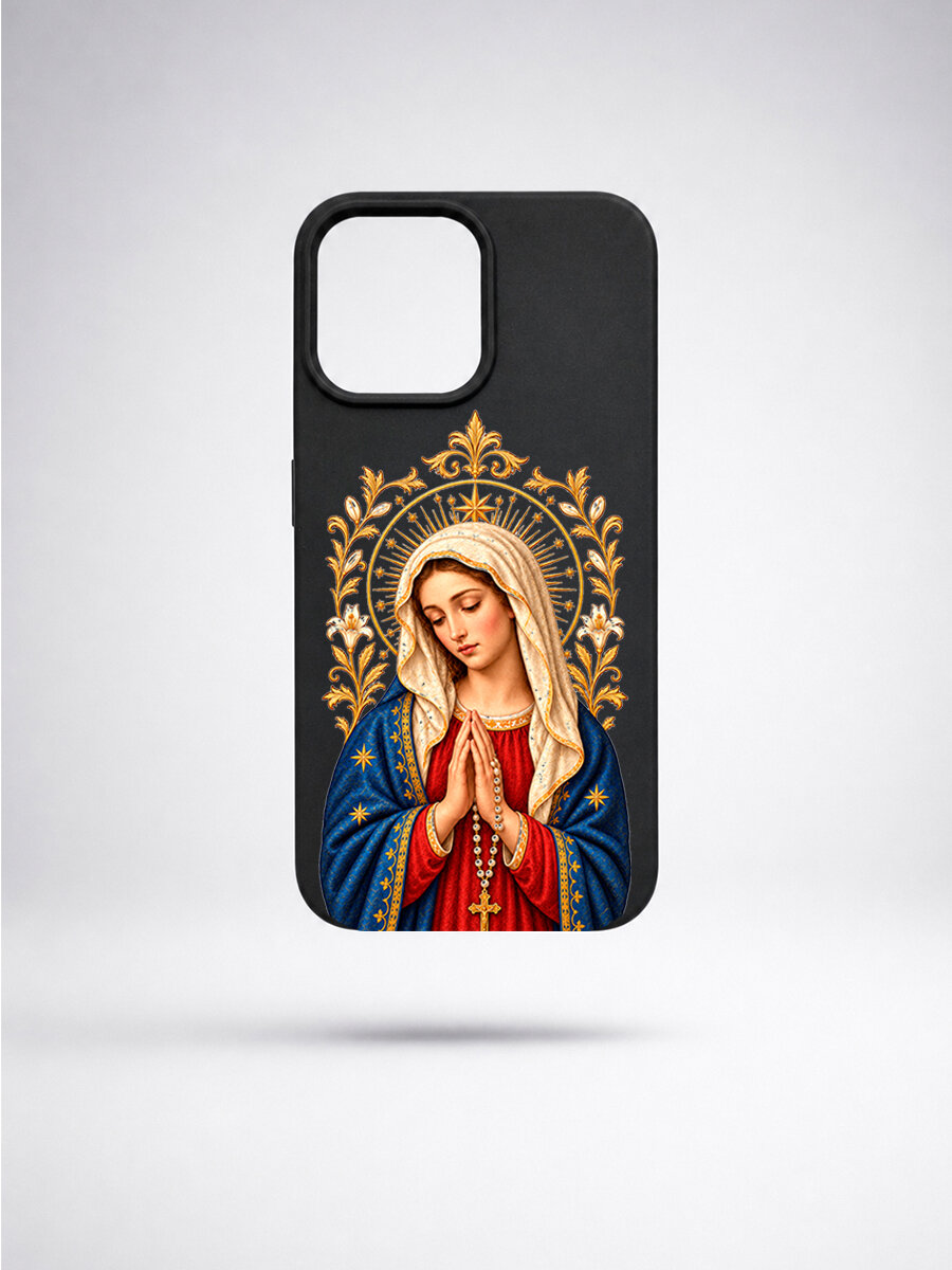 Чехол для iPhone 13/14, Дева Мария, силикон, soft touch, матовый, мягкий, тонкий, открытые кнопки