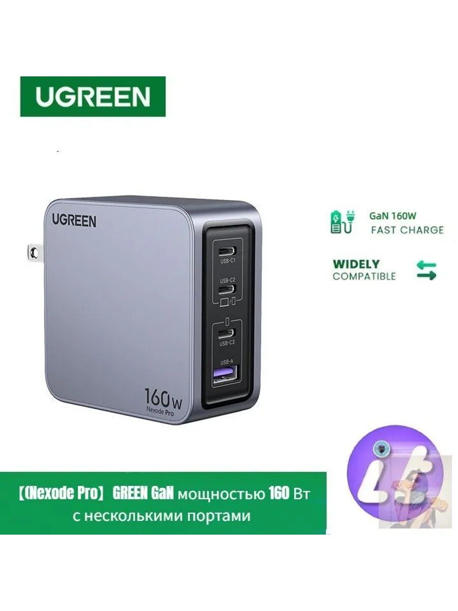 Быстрое зарядное устройство UGREEN Nexode Pro 160 Вт с 4 портами GaN для iPhone