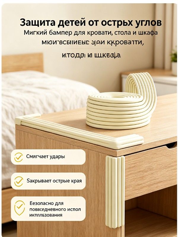 Защитная лента для углов мебели W образная, самоклеящаяся накладка из NBR, защита от ударов для детей, бортик для стола, кровати и подоконника, 2 метра