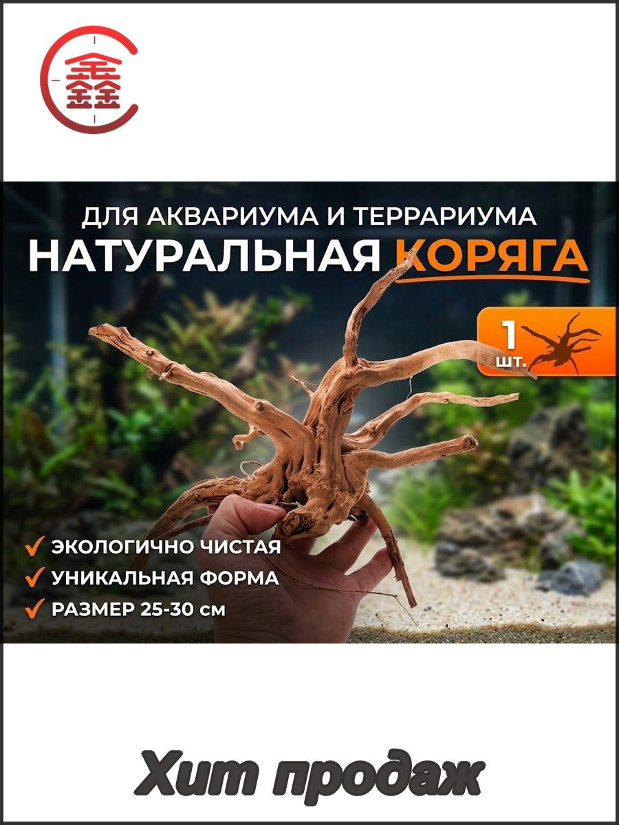 Натуральная коряга для аквариума и террариума (корень азалии), декор для акваскейпинга, 25-30 см