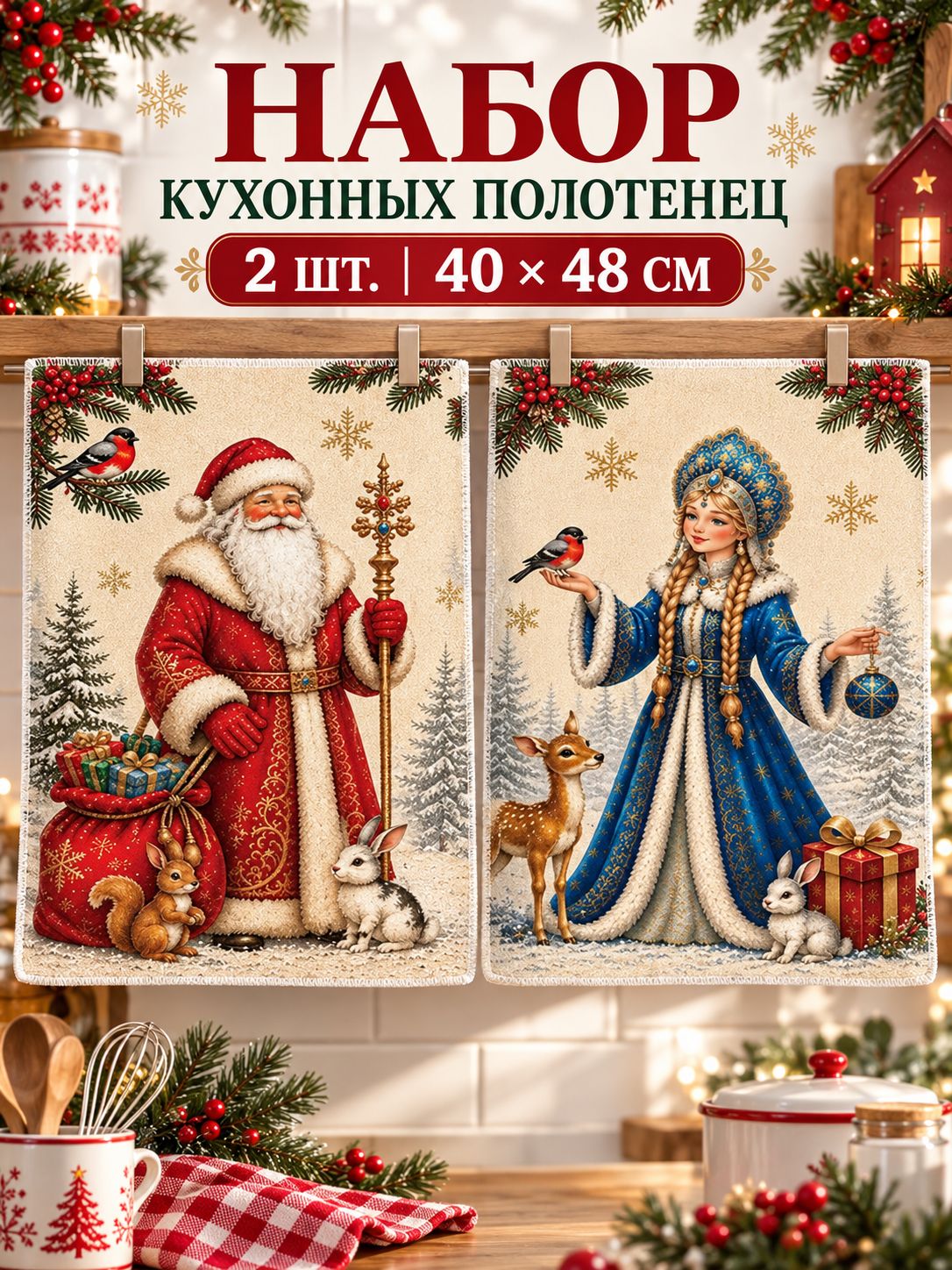 Полотенце кухонное 40x48 2 шт велюровая фактура велюр искусственный разноцветный