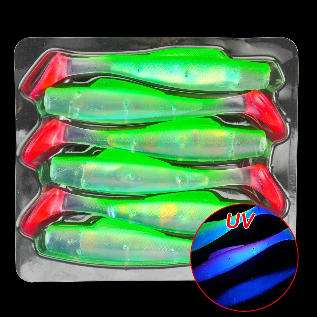 JOHNCOO 6шт Силиконовые Приманки UV Glow 8см 4,8г C