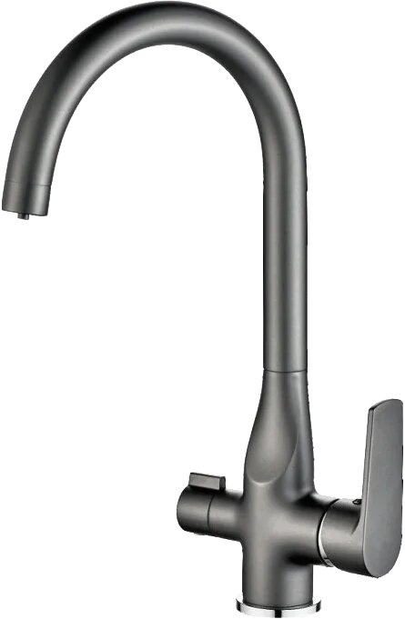 Смеситель для кухни Haiba HB533-3 HB76533-3 с краном для питьевой воды, с поворотным изливом, серый, матовый, однорычажный, латунный, с керамическим картриджем